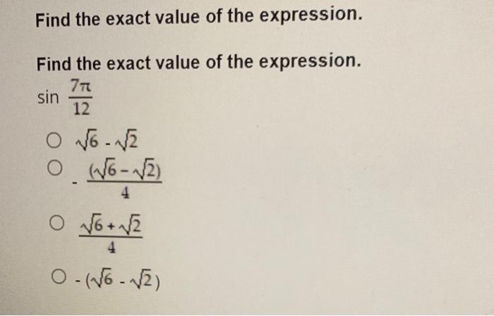 Solved Find the exact value of the expression. Find the | Chegg.com