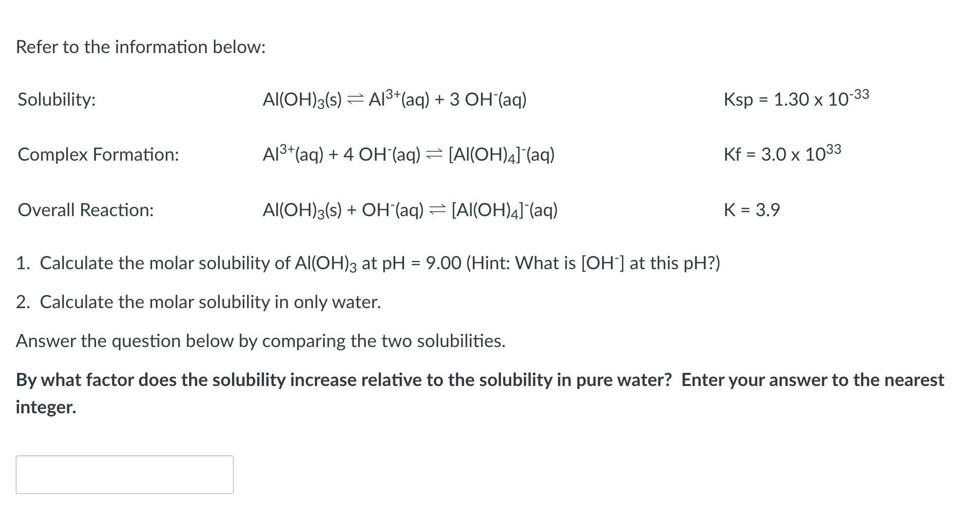 Solved Refer to the information below:Solubility:Complex | Chegg.com
