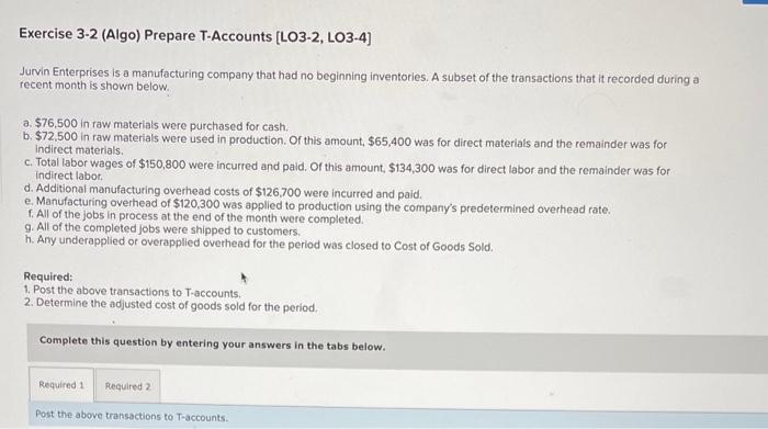 Solved Exercise 3-2 (Algo) Prepare T-Accounts [LO3-2, LO3-4] | Chegg.com