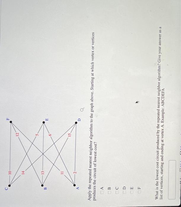 Solved Apply the repeated nearest neighbor algorithm to the | Chegg.com