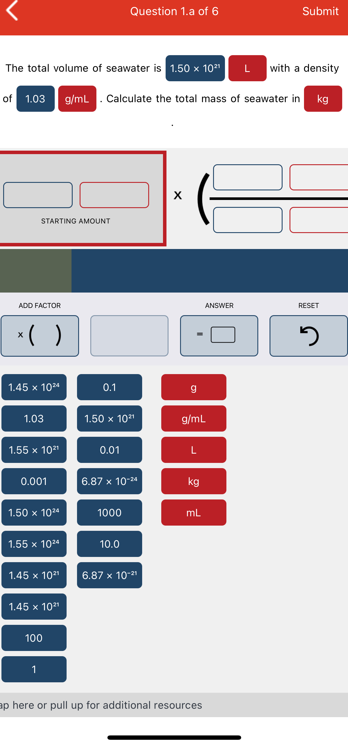 Solved Question 1.a of 6SubmitThe total volume of seawater | Chegg.com