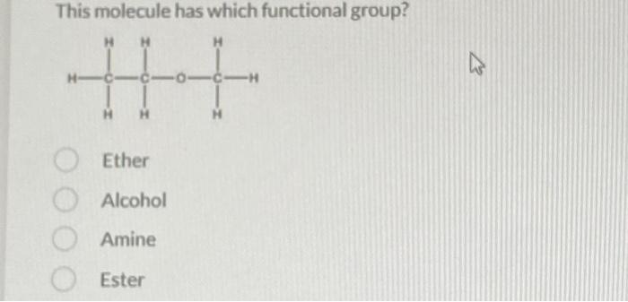 Solved This molecule has which functional group? +++ Ether | Chegg.com