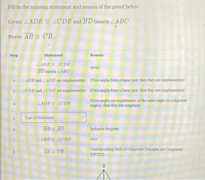 Solved Fill In The Missing Statement And Reason Of The Proof