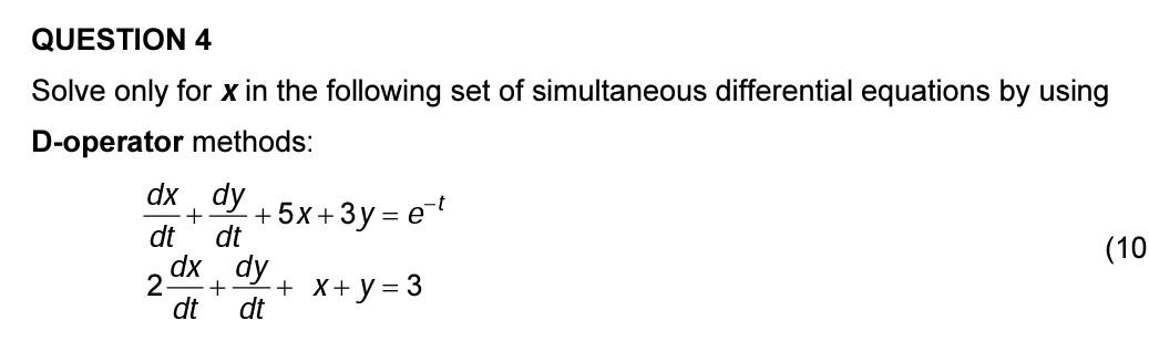 Solved Solve only for x in the following set of simultaneous | Chegg.com