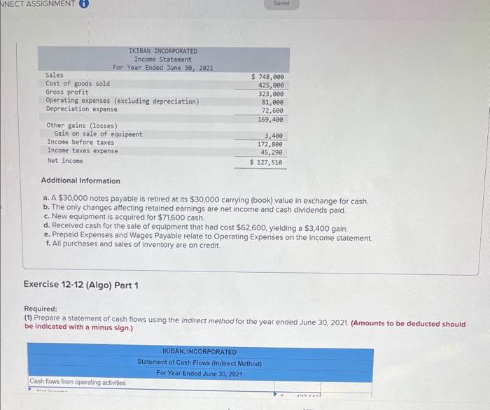 Solved Required information Exercise 12-12 (Algo) Indirect: | Chegg.com
