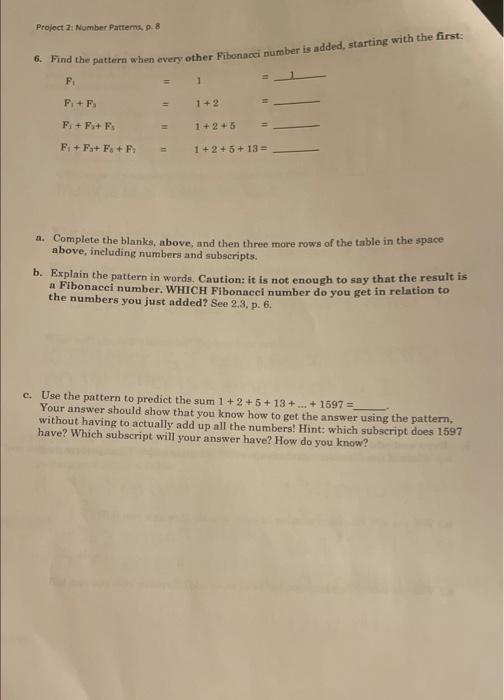 Solved Project 2: Number Patterns, p. 8 & Find the pattern | Chegg.com