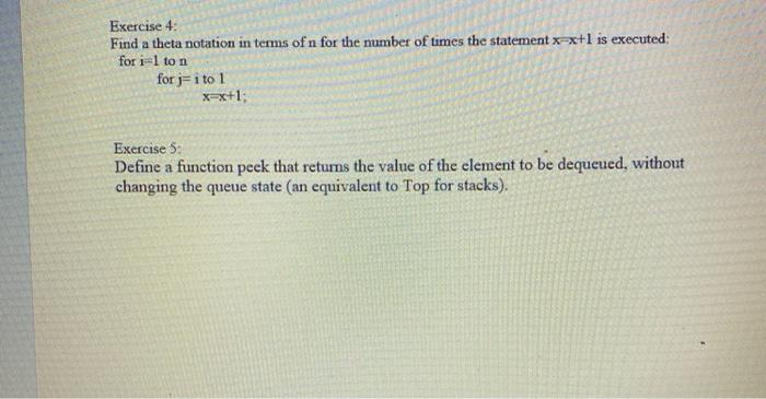 Solved Exercise 4: Find a theta notation in terms of n for | Chegg.com