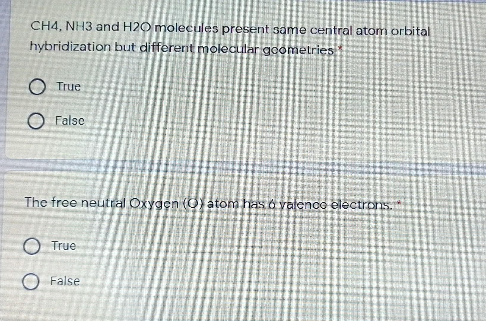 Solved CH4, NH3 and H20 molecules present same central atom | Chegg.com