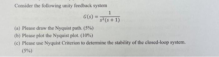 Solved Consider the following unity feedback system | Chegg.com
