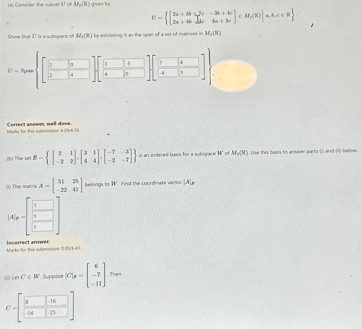 Solved (a) ﻿Consider the subset U ﻿of M2(R) ﻿given | Chegg.com
