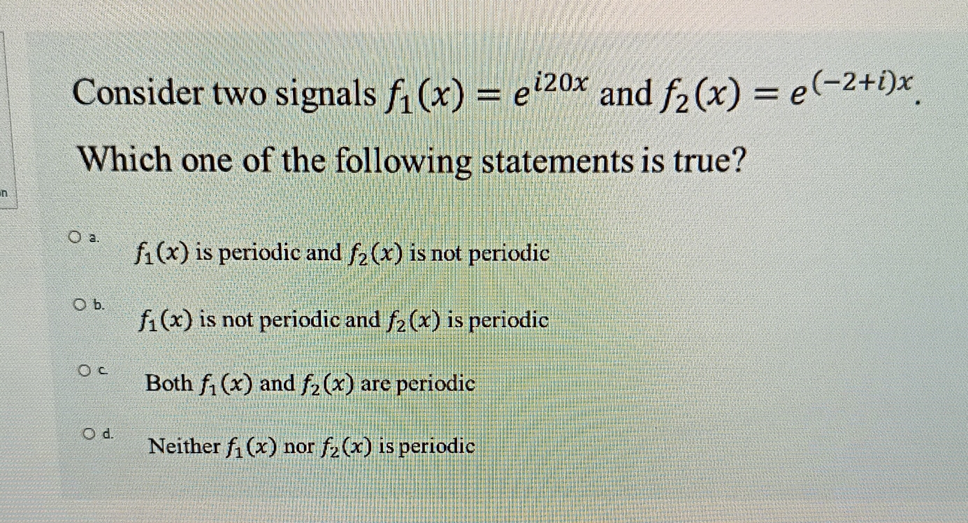 Solved Consider two signals f1(x)=ei20x ﻿and | Chegg.com