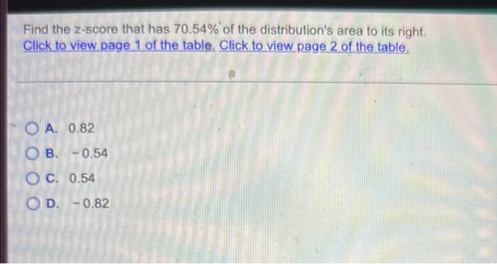 Solved Find the z-score that has 70.54% of the | Chegg.com