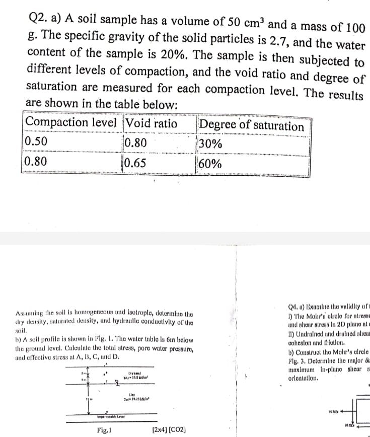 Q2. ﻿a) ﻿A soil sample has a volume of 50cm3 ﻿and a | Chegg.com