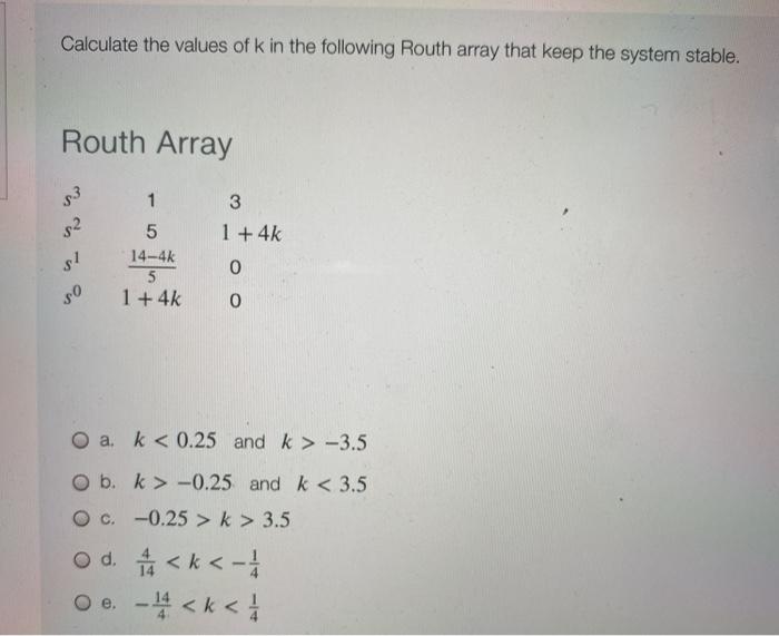 Solved Calculate The Values Of K In The Following Routh 