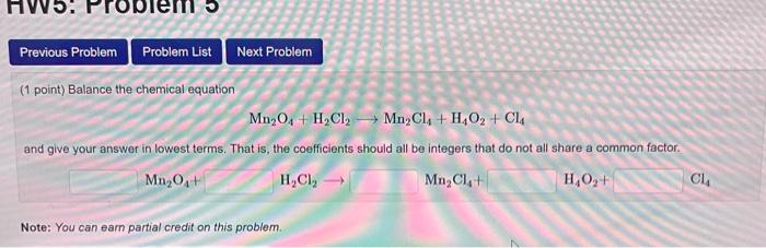Solved (1 point) Balance the chemical equation | Chegg.com