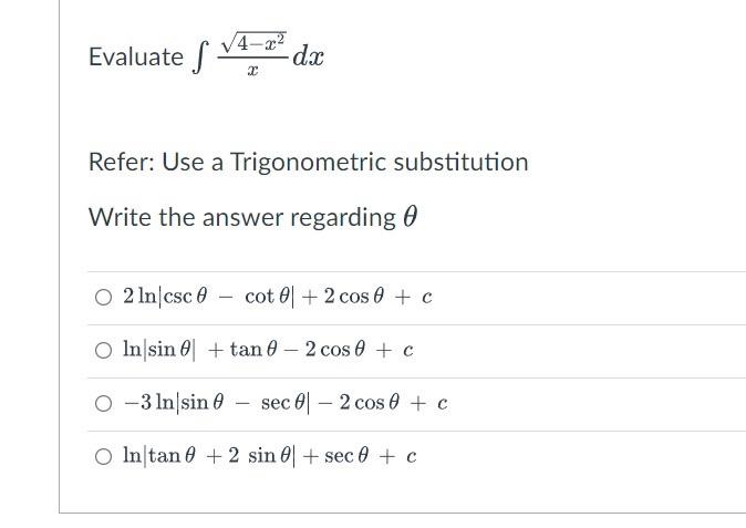 Solved Evaluate S dx Refer: Use a Trigonometric substitution | Chegg.com