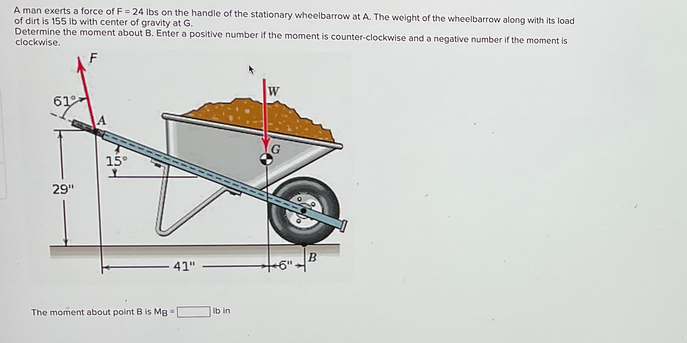 Solved A man exerts a force of F=24 ﻿lbs on the handle of | Chegg.com
