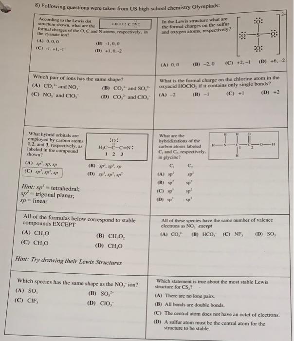 Solved 8) Following questions were taken from US high-school | Chegg.com