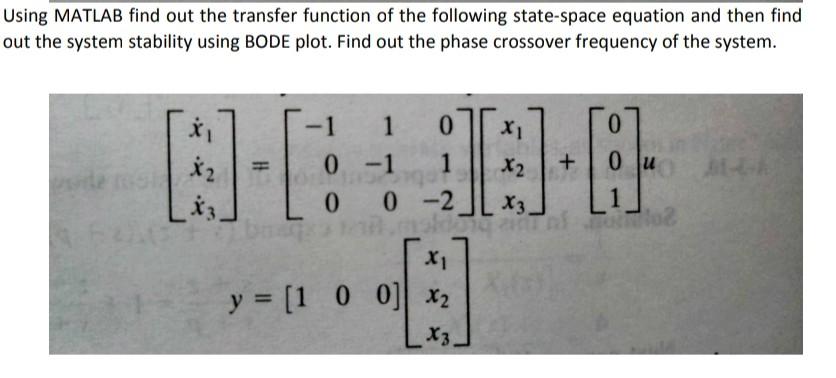 Solved Using MATLAB find out the transfer function of the | Chegg.com