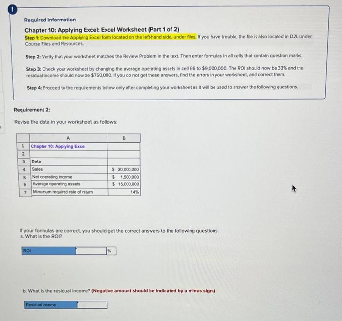Solved Required information Chapter 10: Applying Excel: | Chegg.com