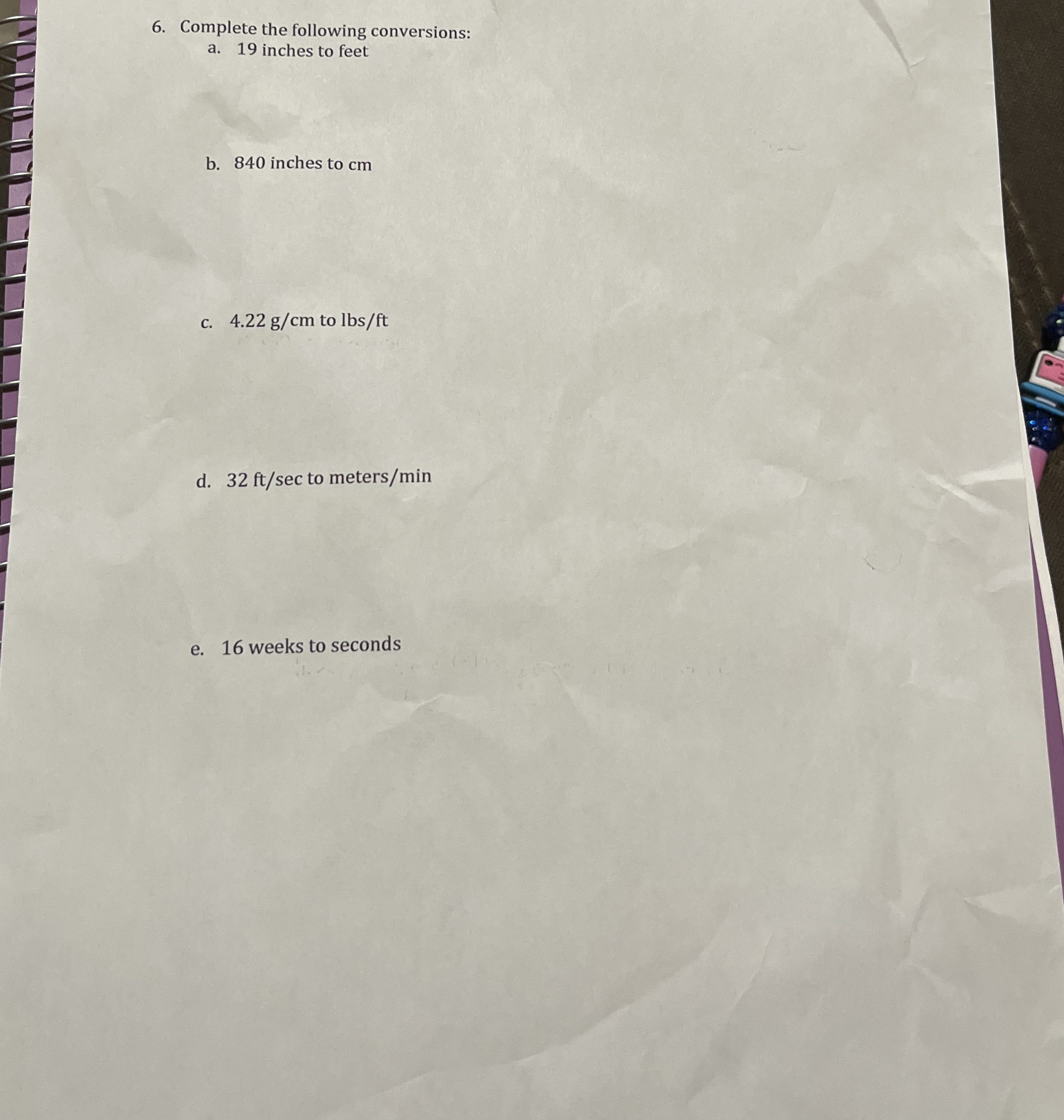 Solved Complete the following conversions:a. 19 ﻿inches to | Chegg.com