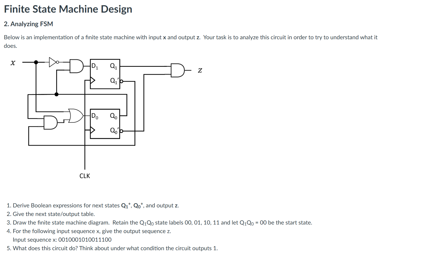 Solved Finite State Machine DesignAnalyzing FSMBelow is an | Chegg.com