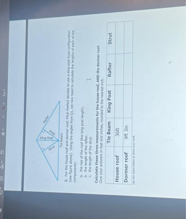 Solved Strut King Post Strut Rafter Tie Beam 2. For the | Chegg.com