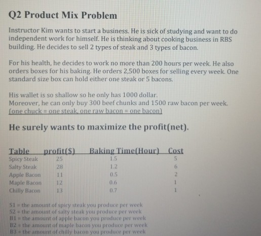 Solved Q2 Product Mix Problem Instructor Kim wants to start | Chegg.com