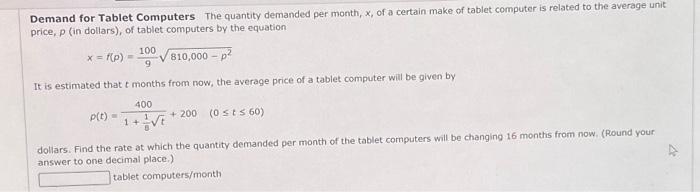 Solved Demand for Tablet Computers The quantity demanded per | Chegg.com