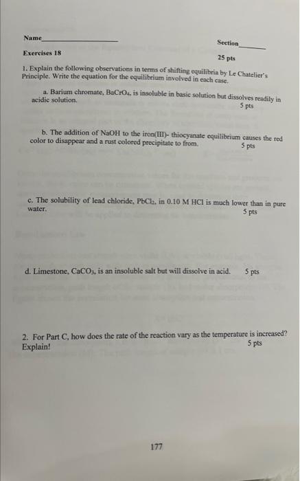 Solved Name Section Exercises 18 25pts 1. Explain the | Chegg.com