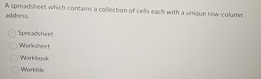 Solved A spreadsheet which contains a collection of cells | Chegg.com