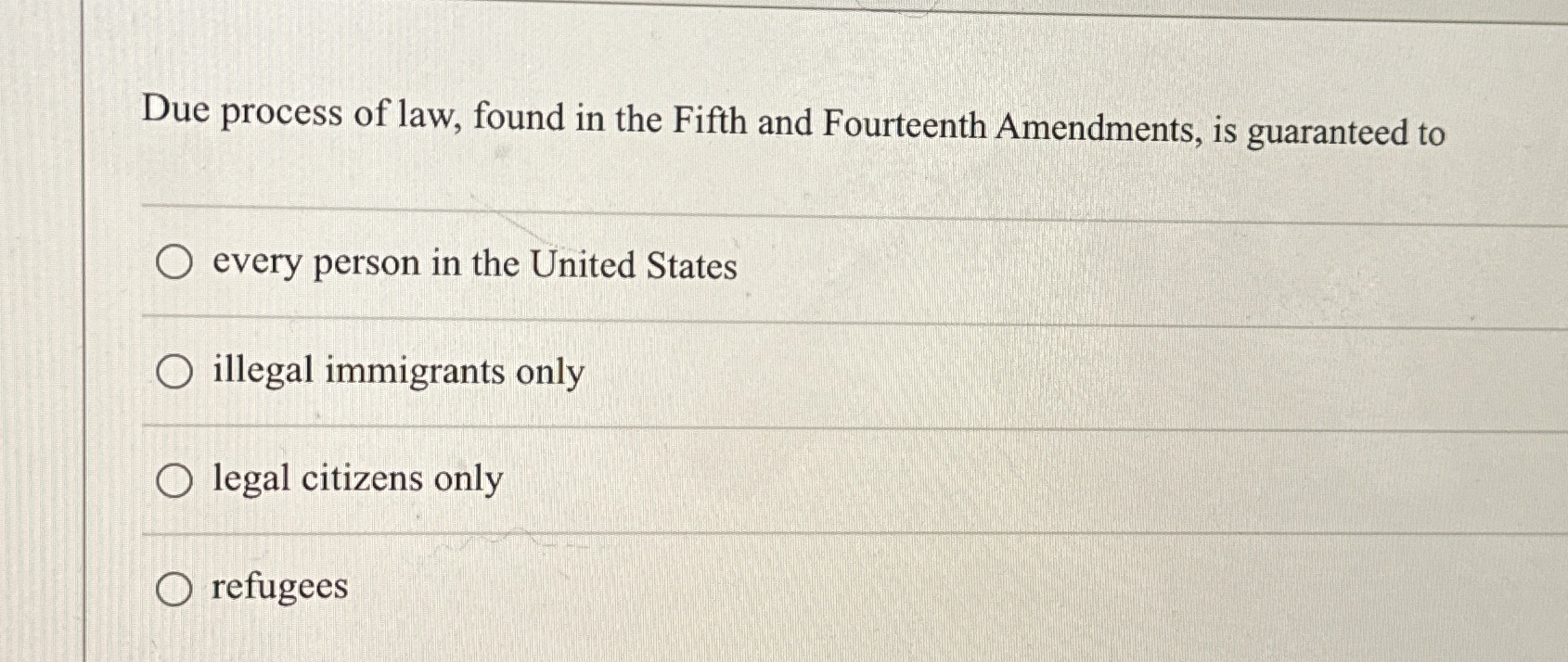 Solved Due process of law, found in the Fifth and Fourteenth | Chegg.com