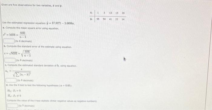Solved Given are five observations for two variables, and y | Chegg.com