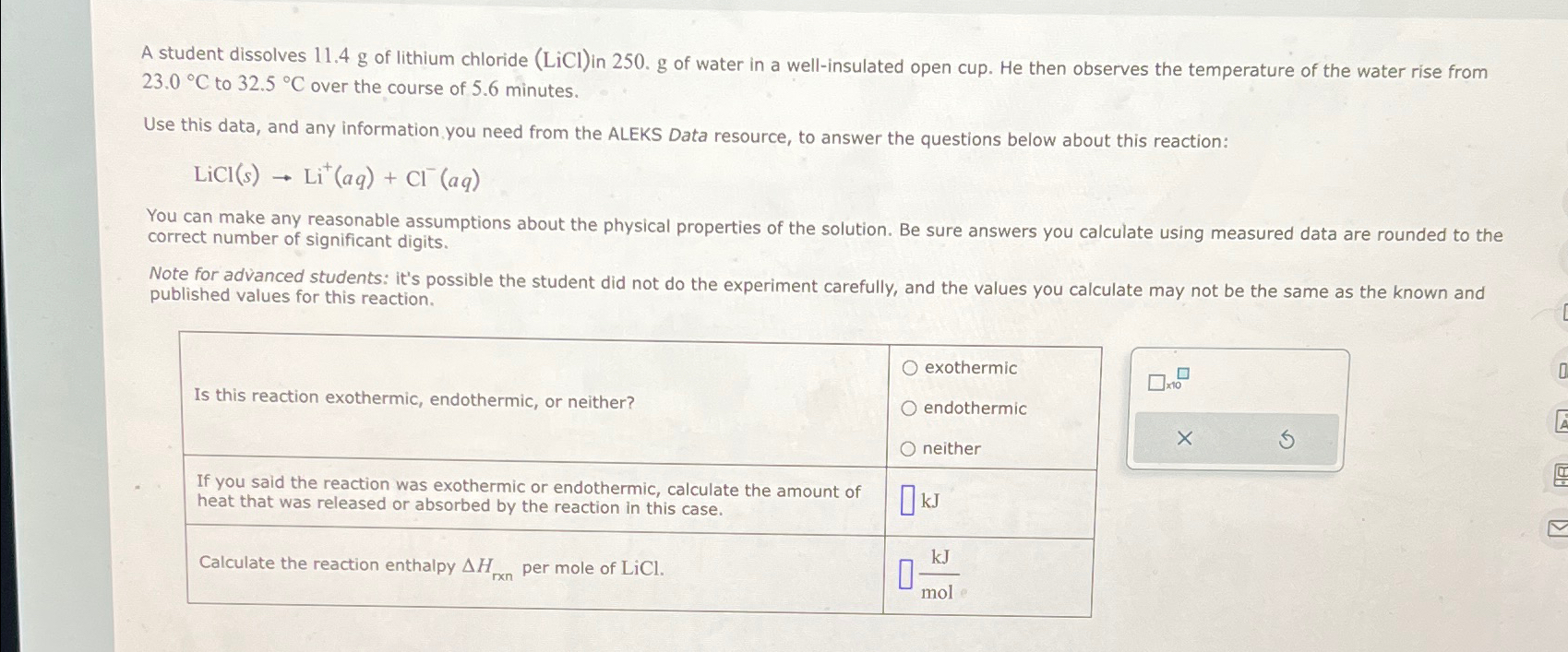 Solved A student dissolves 11.4g ﻿of lithium chloride ( | Chegg.com