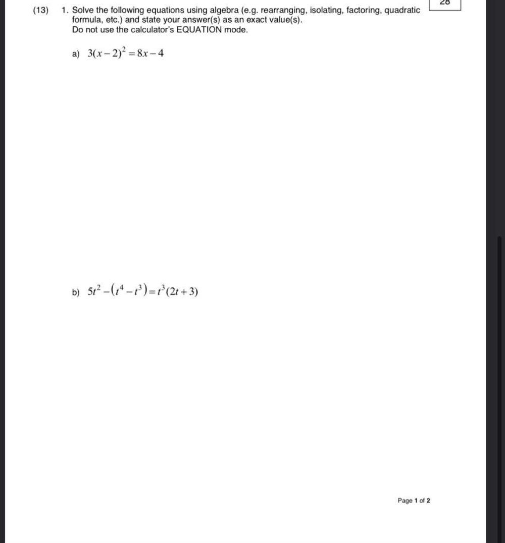 Solved (13) 1. ﻿Solve the following equations using algebra | Chegg.com