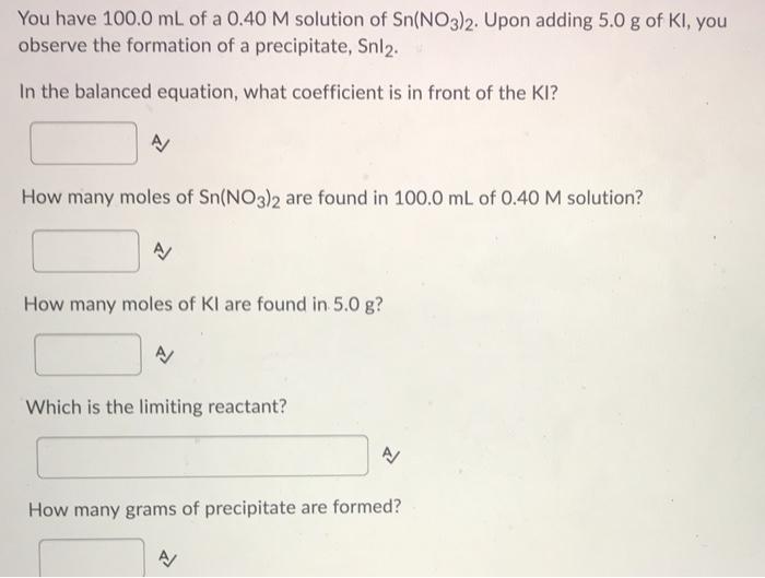 Solved You have 100.0 mL of a 0.40 M solution of Sn(NO3)2. | Chegg.com