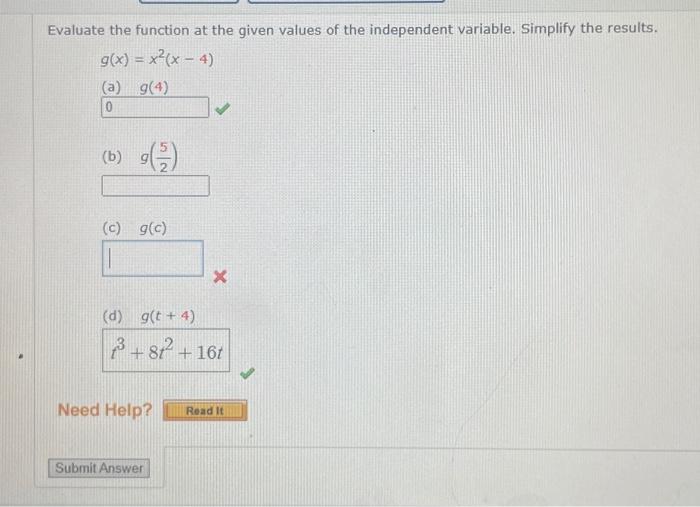 Solved Evaluate the function at the given values of the | Chegg.com