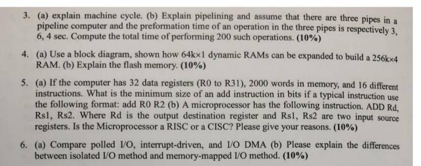 3. (a) explain machine cycle. (b) Explain pipelining | Chegg.com