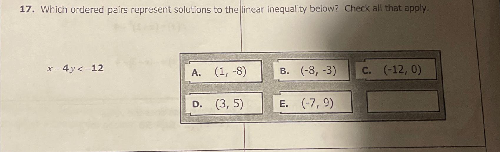 Solved Which ordered pairs represent solutions to the linear | Chegg.com