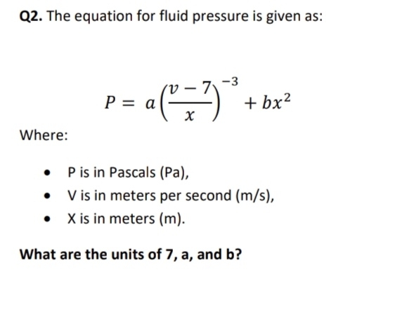 Solved Q2. ﻿The equation for fluid pressure is given | Chegg.com