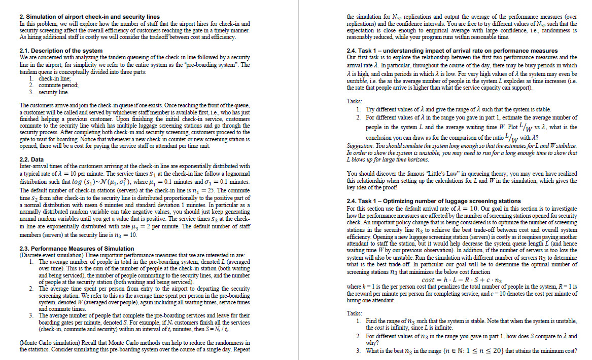Solved Simulation of airport check-in and security linesIn | Chegg.com