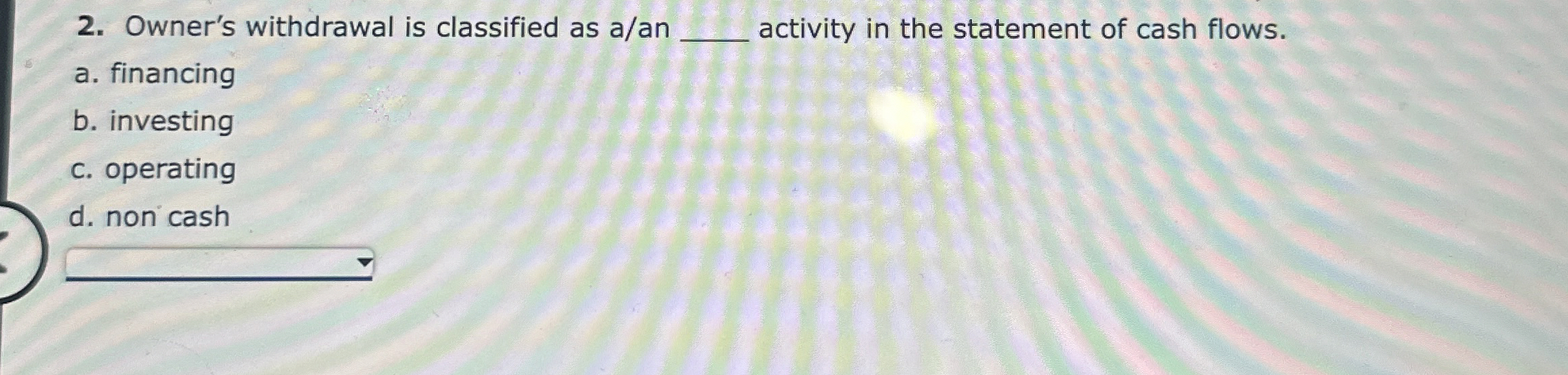 Solved Owner's withdrawal is classified as a/anactivity in | Chegg.com