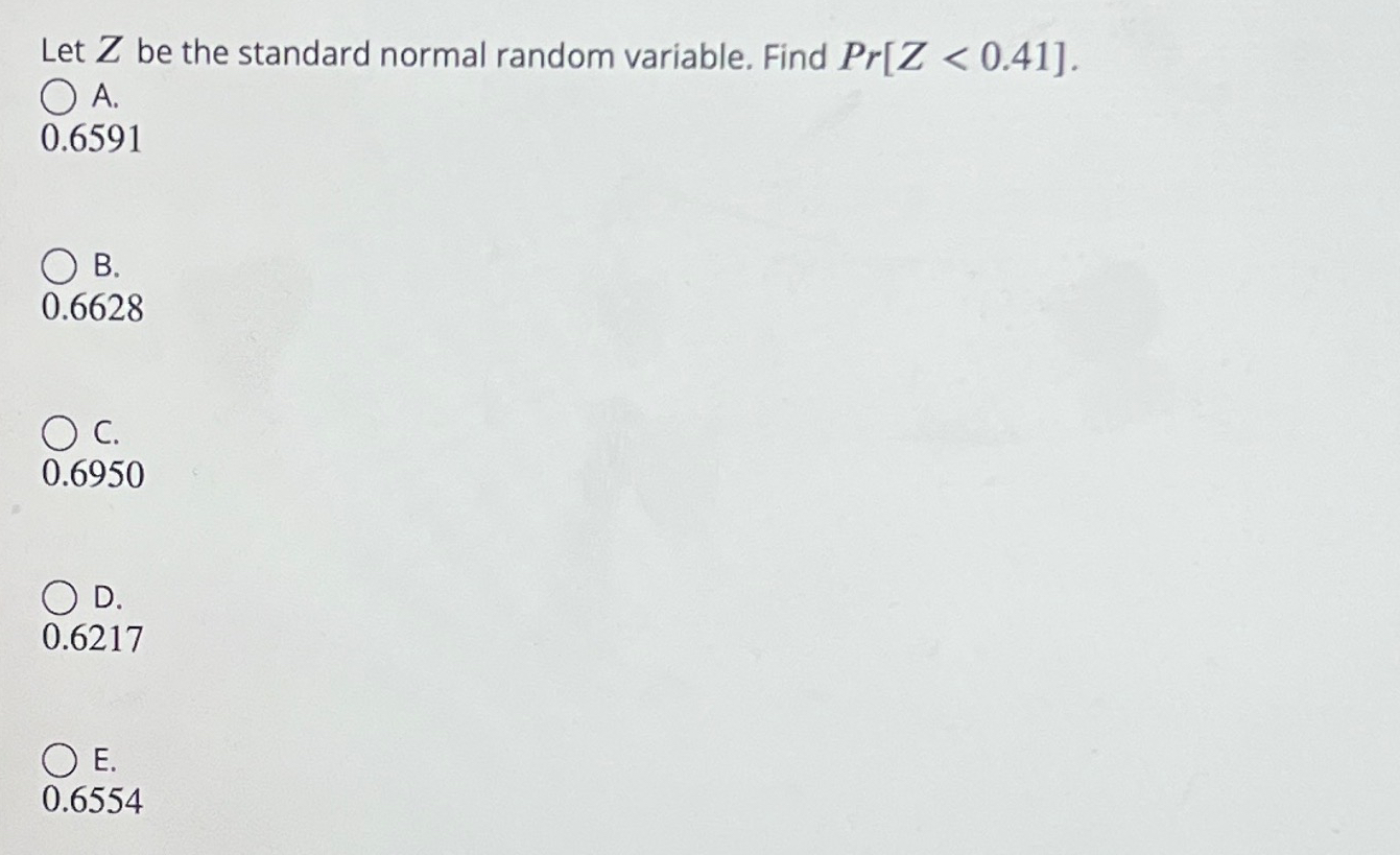 Solved Let Z ﻿be The Standard Normal Random Variable Find
