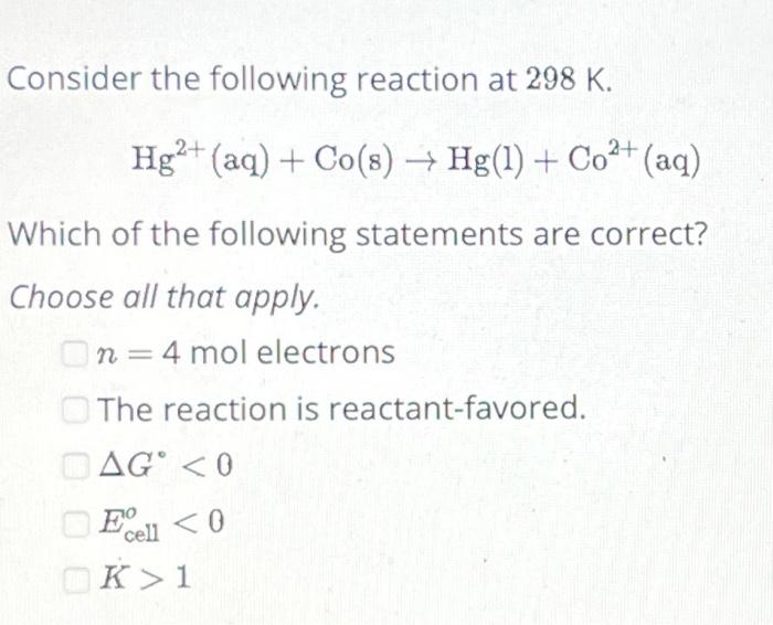 Solved Consider the following reaction at 298 K. | Chegg.com