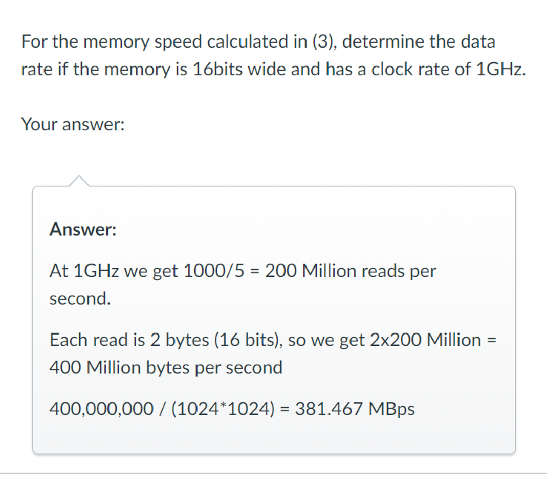 Solved For the memory speed calculated in (3), ﻿determine | Chegg.com