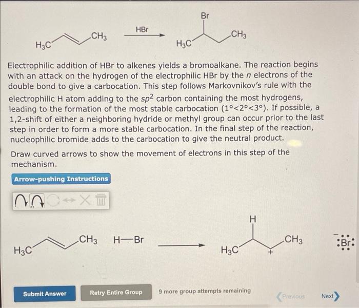 Solved محمد HBr CH3 H3C Electrophilic addition of HBr to | Chegg.com