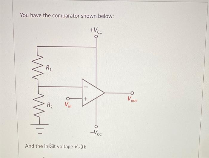 Solved You have the comparator shown below: +Vcc R1 Vout R2 | Chegg.com