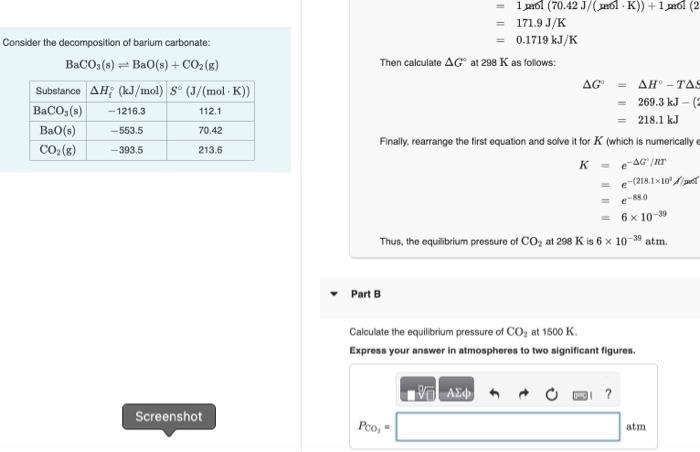 Solved Consider the decomposition of barium carbonate: | Chegg.com