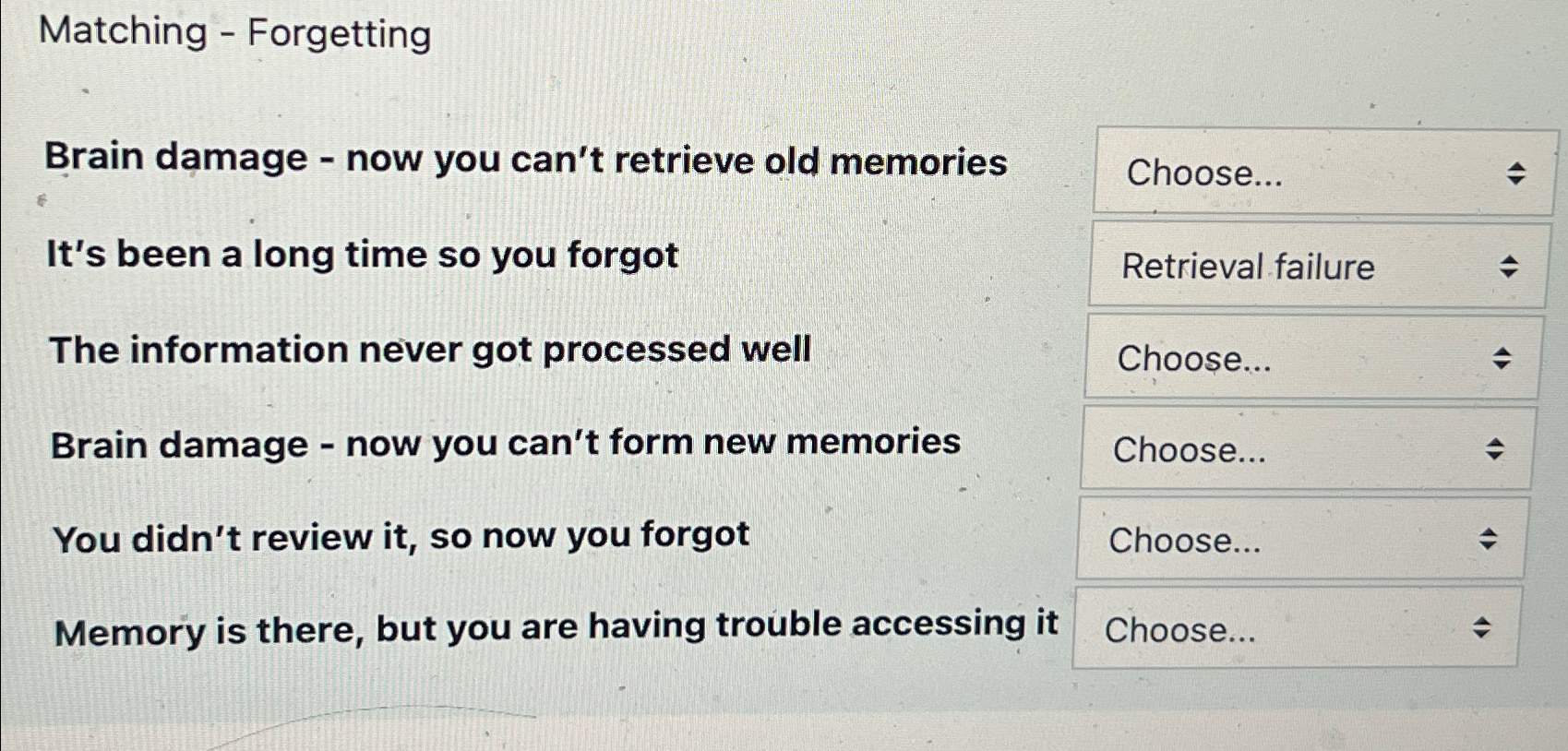Solved Matching - ﻿ForgettingBrain damage - ﻿now you can't | Chegg.com