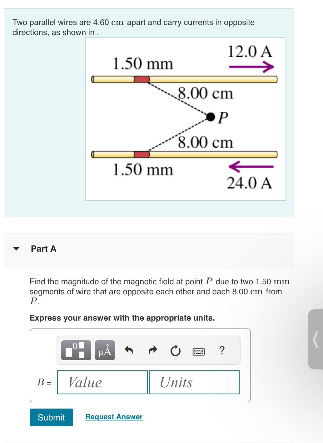 Solved Two parallel wires are 4.60cm ﻿apart and carry | Chegg.com